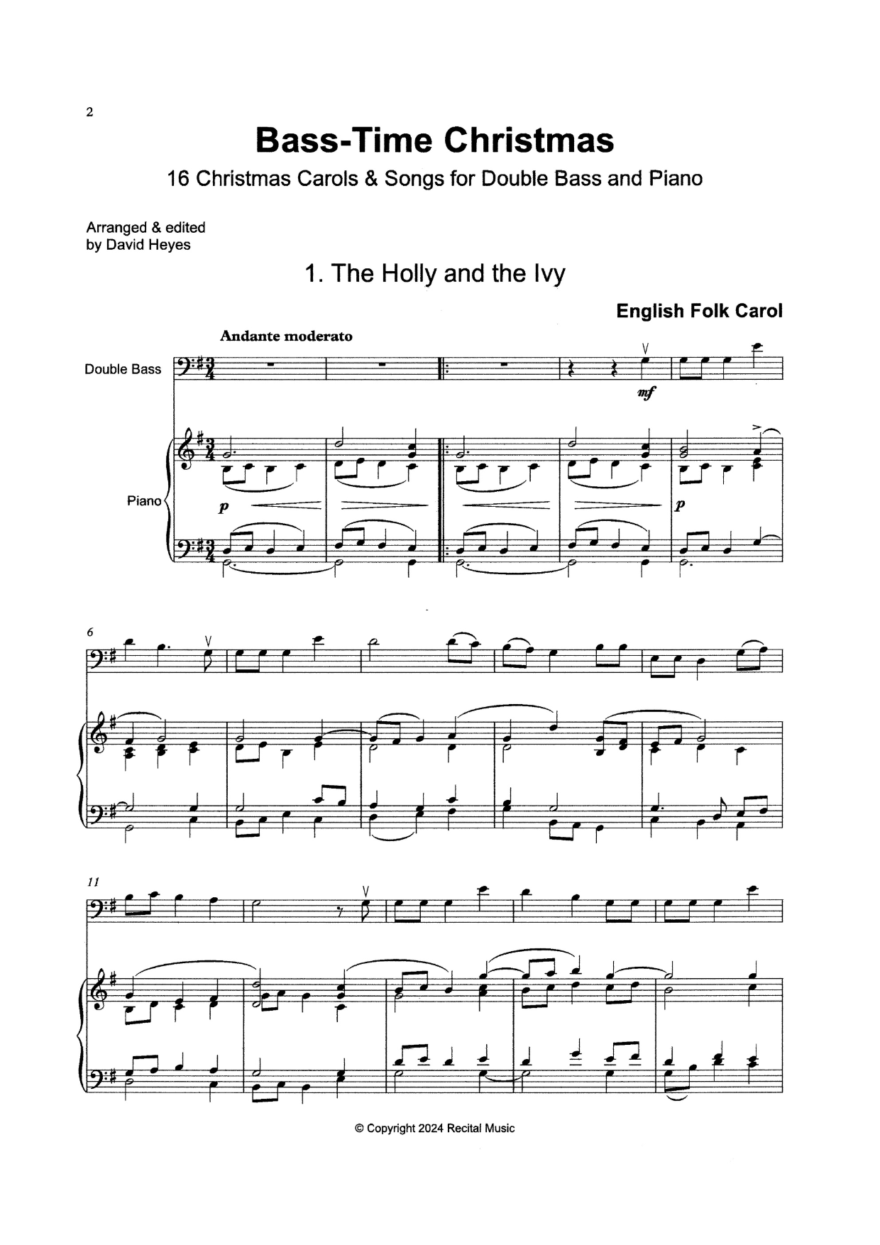16 Christmas Carols & Songs for double bass & piano (ed. Heyes ...