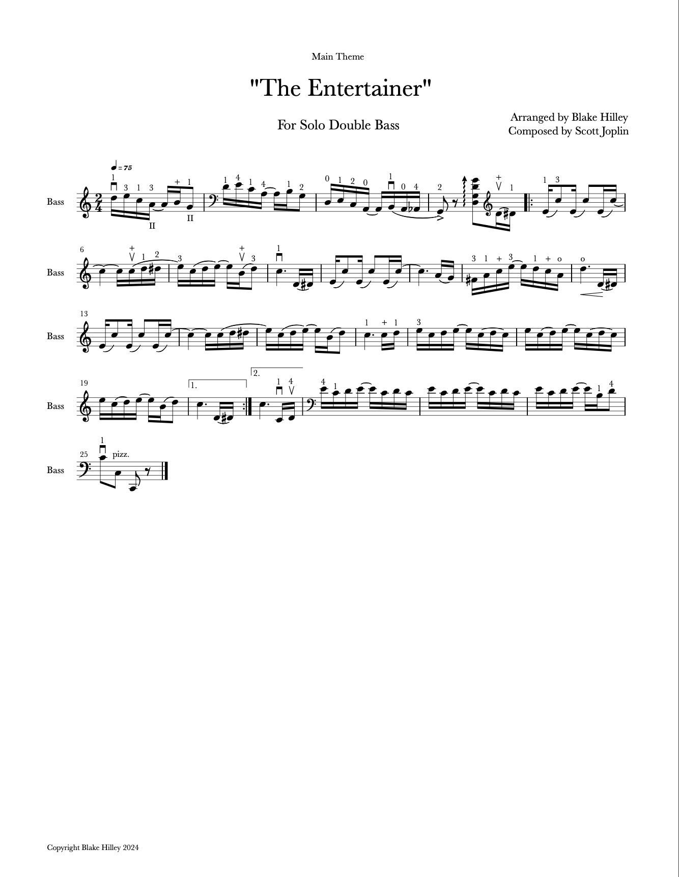 Joplin: "The Entertainer" (Main Theme) for Solo Double Bass – Double ...