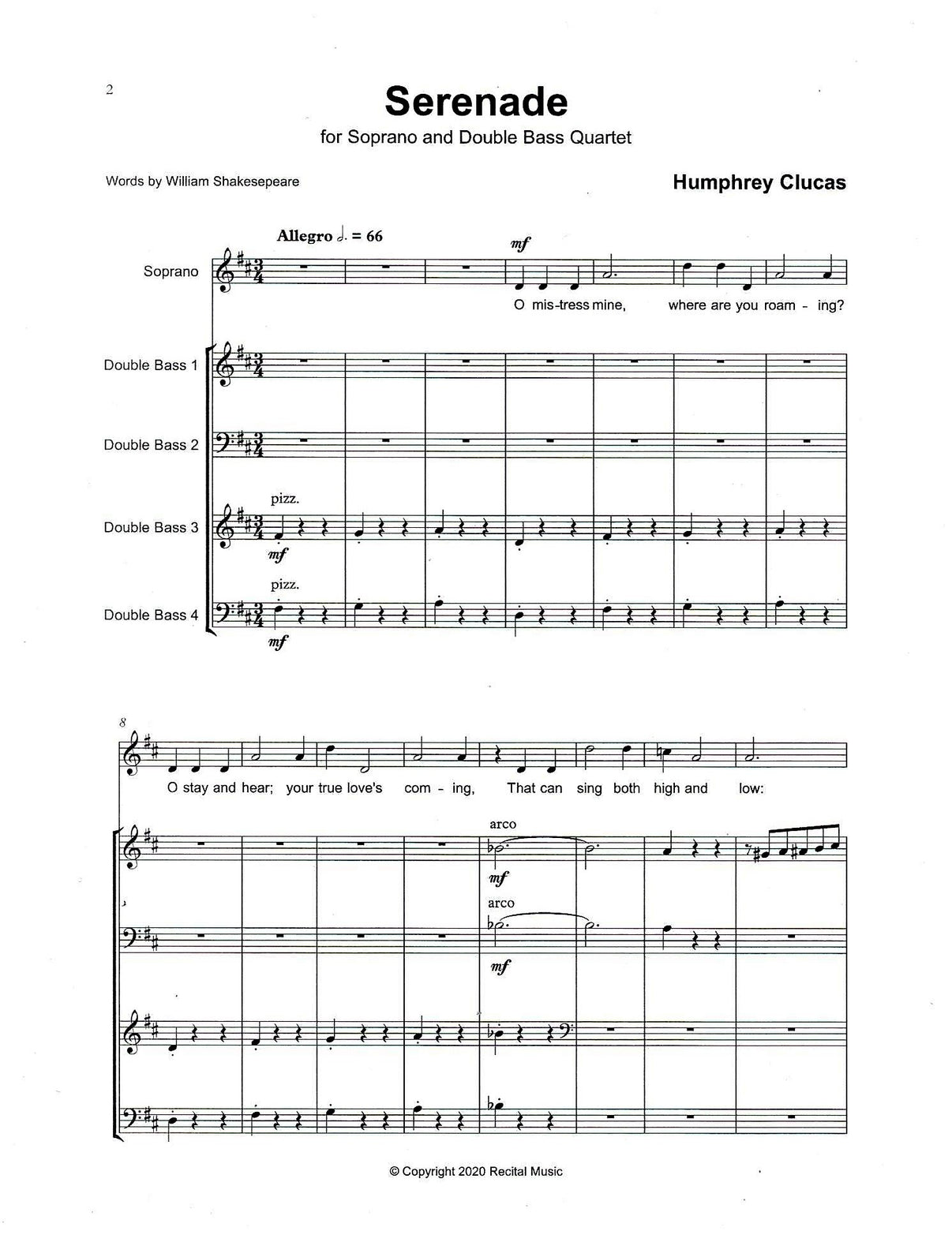 Humphrey Clucas: Serenade for soprano & double bass quartet – Double ...