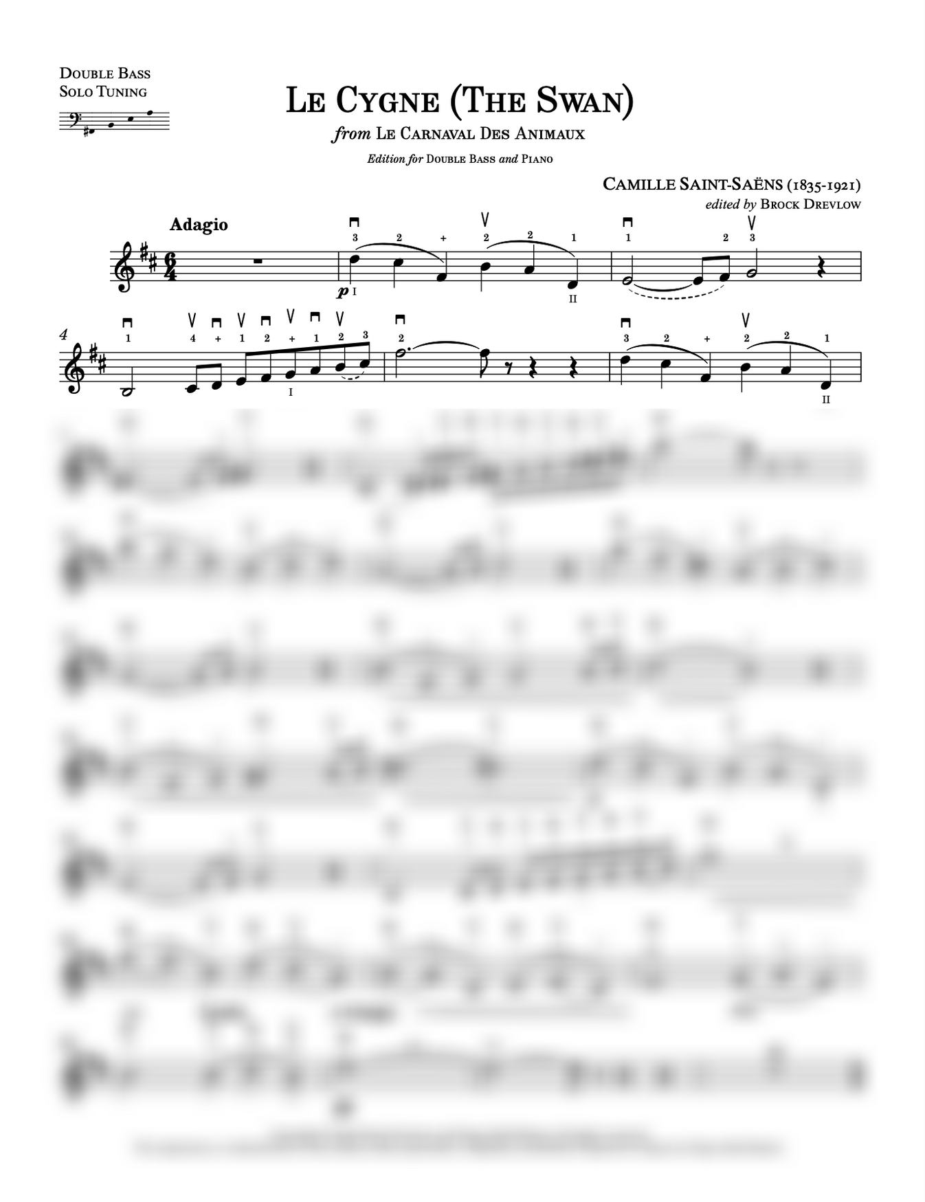 Saint-Saëns: The Swan for double bass and piano (Ed. Brock Drevlow ...