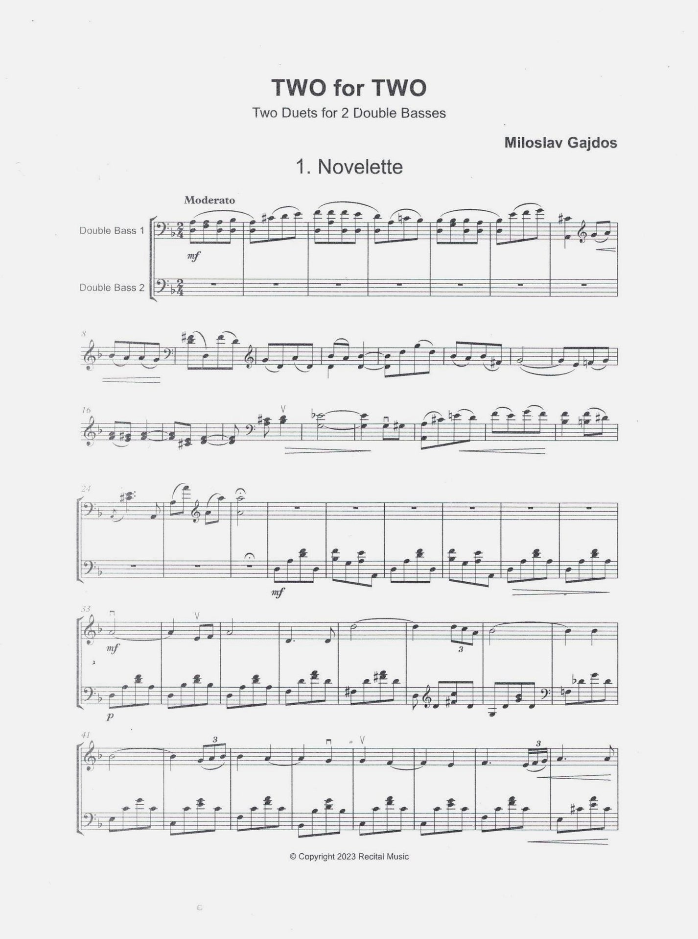 Miloslav Gajdoš: Two for Two: Two Duets for 2 Double Basses – Double ...